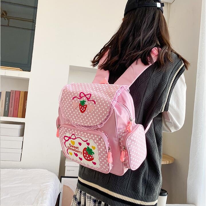 SWEET STRAWBERRY EMBROIDERED LACE BACKPACK