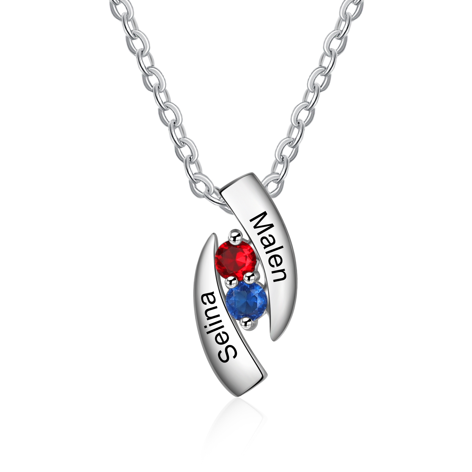 Personalized Necklace With 2 Birthstones Engraved Names Gift For Women