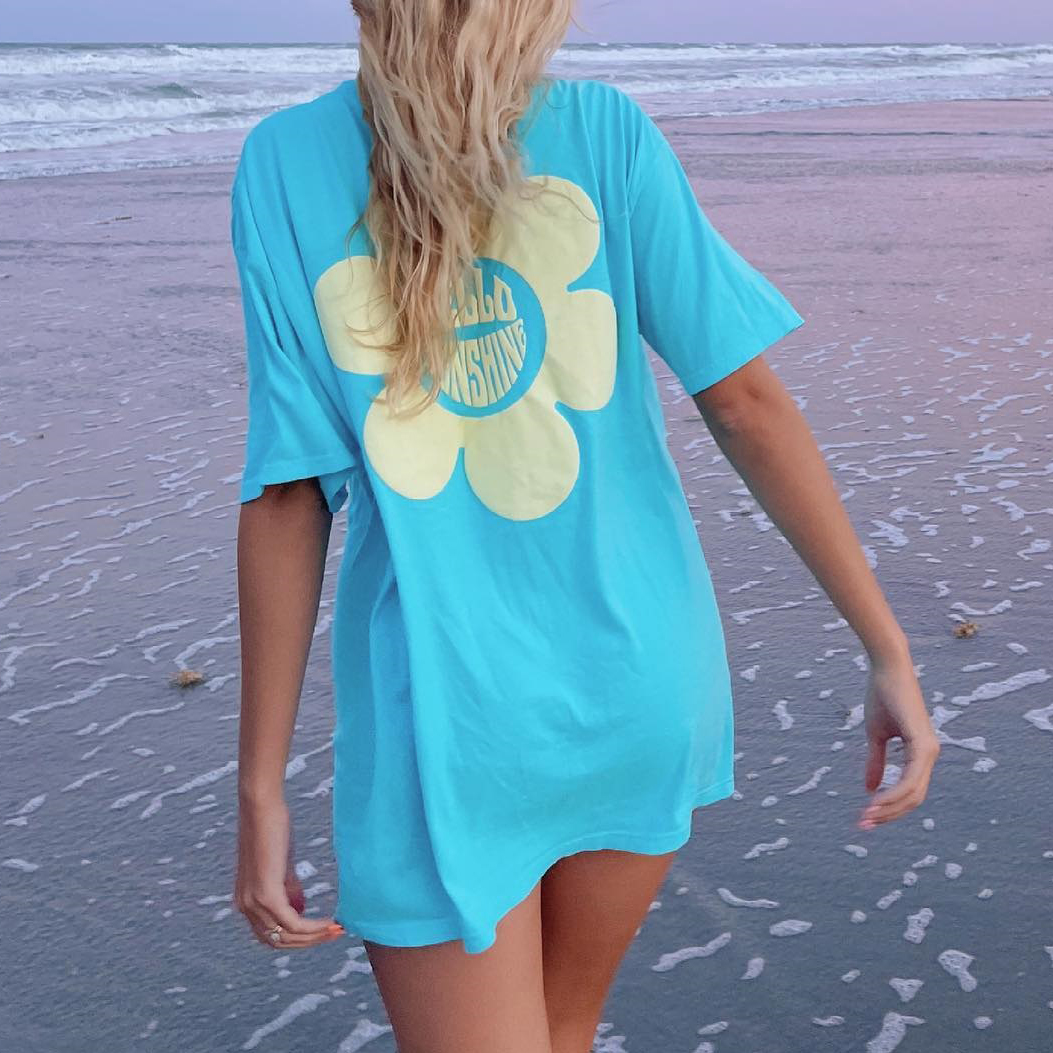 hello-sunshine-flower-print-t-shirt-blue