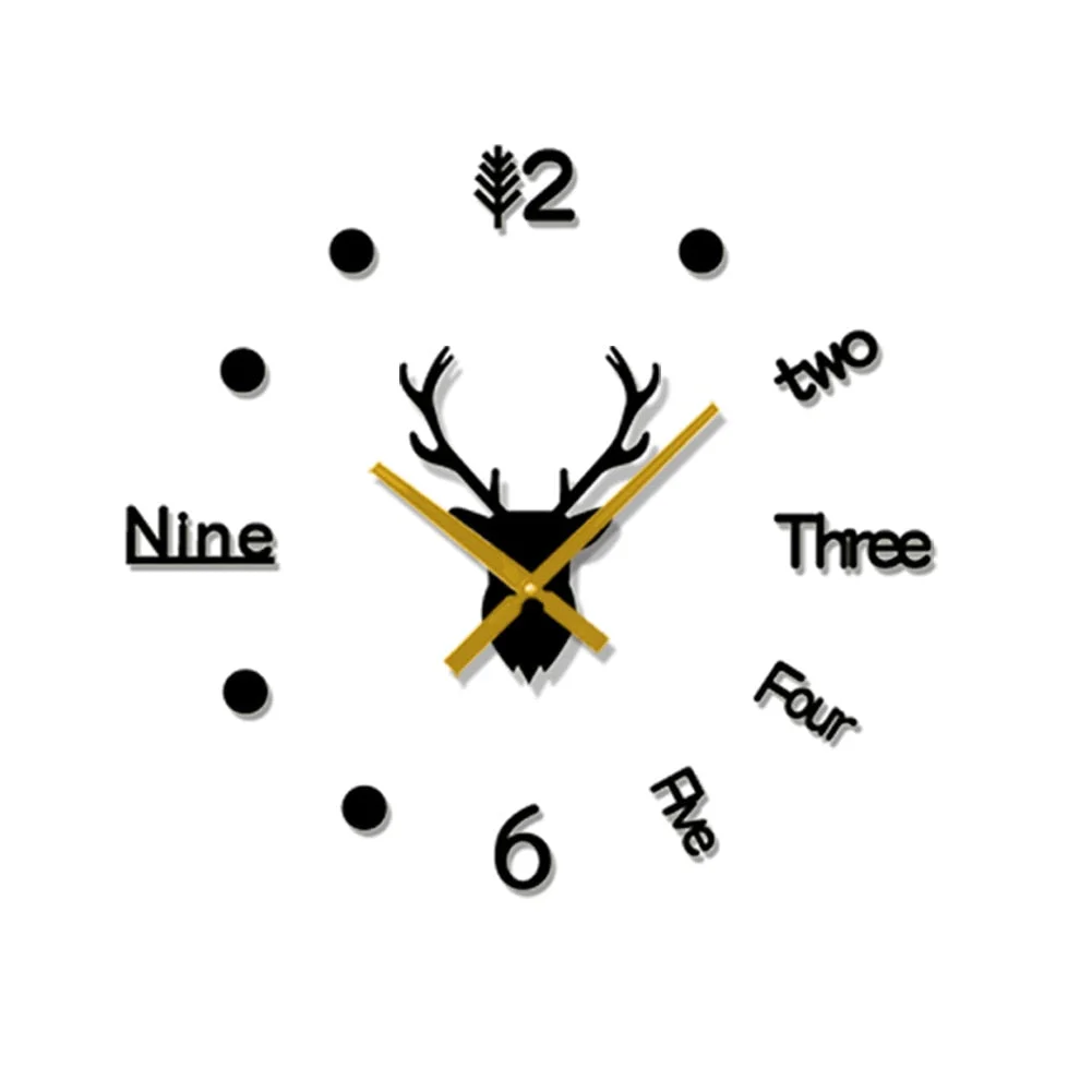 Large 3D Wall Clock Watch Clocks DIY Mirror Deer Head Stickers Art ...
