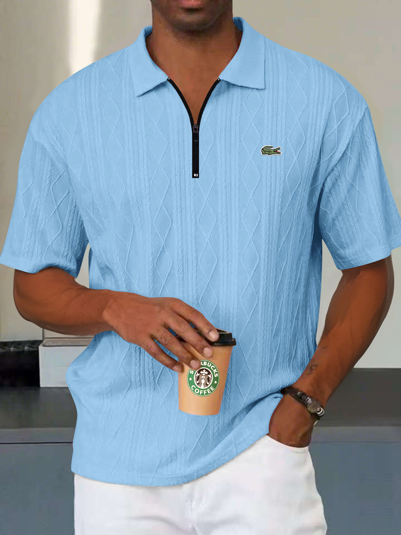 Men's Casual Loose Zipper Lapel T-Shirt