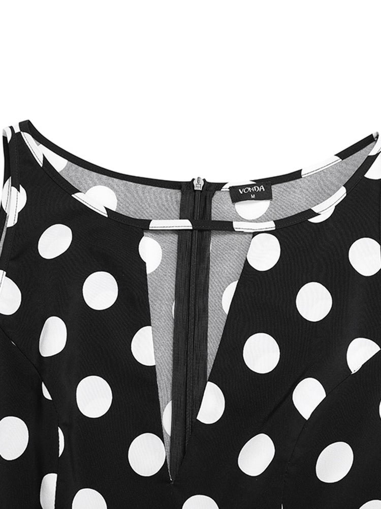 Polka Dot Print Sleeveless Hollow Women Maxi Dresses Skuj10626