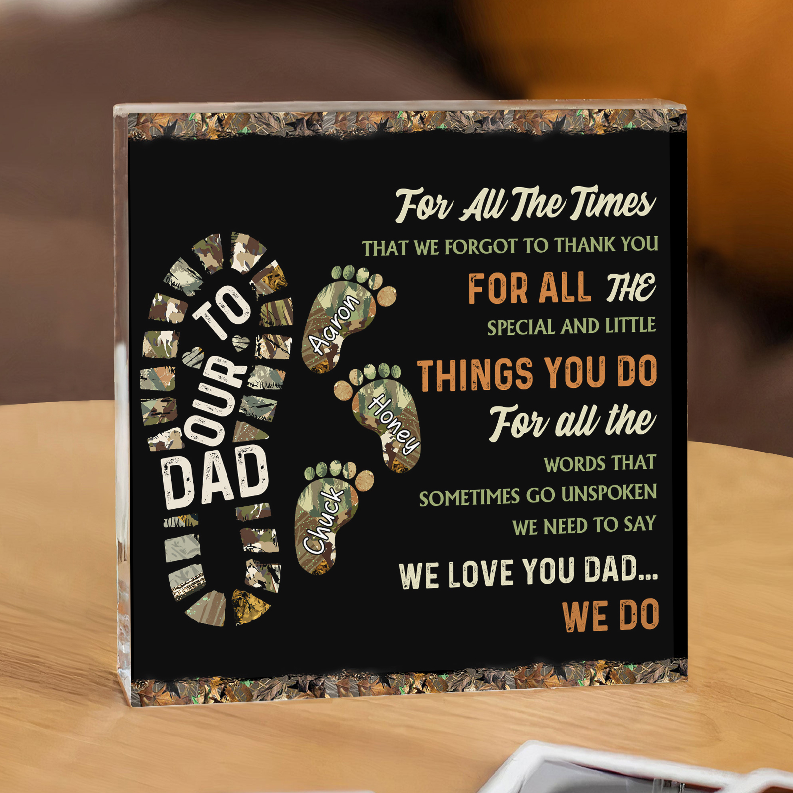 To My Dad Acrylic Square Keepsake Custom 3 Names Baby Feet Rectangle ...