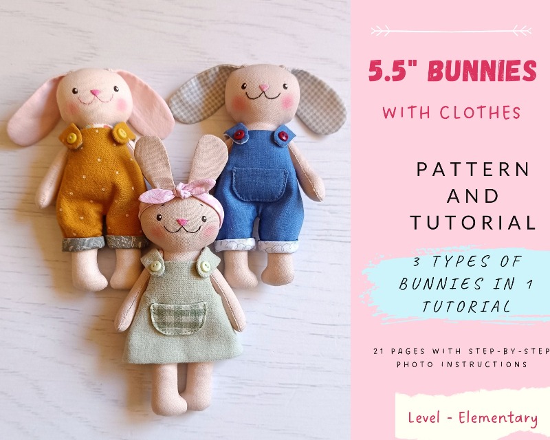 Bunny Rag Doll Template Set - With Instructions