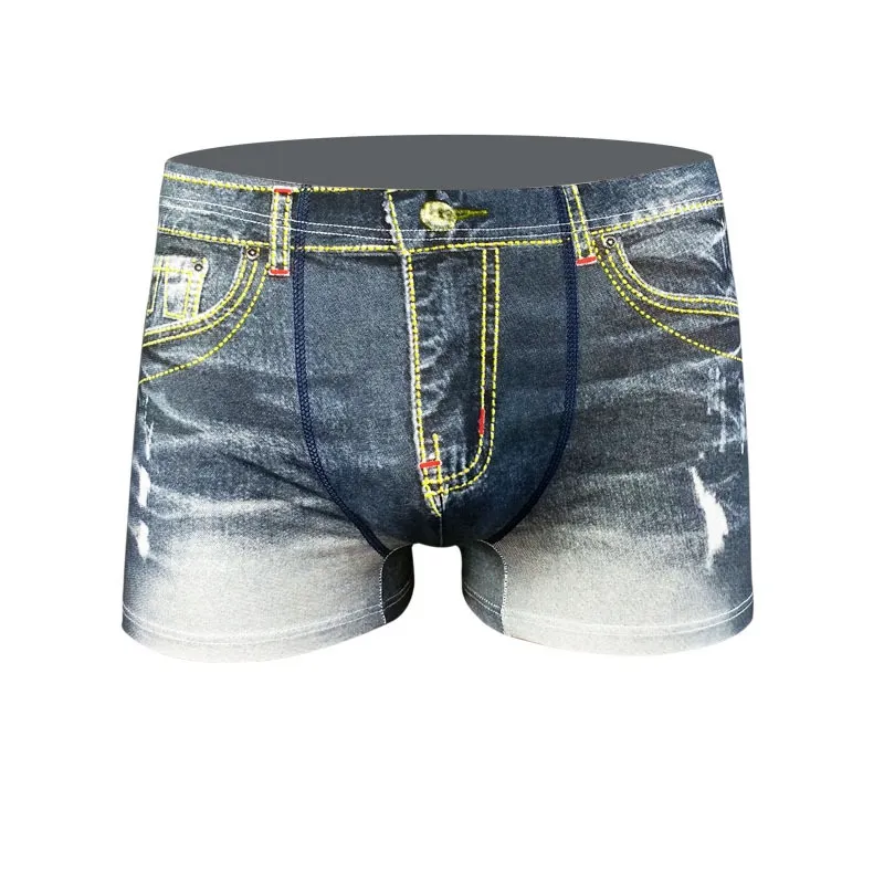 Pure cotton men's denim print large size sexy boxer briefs
