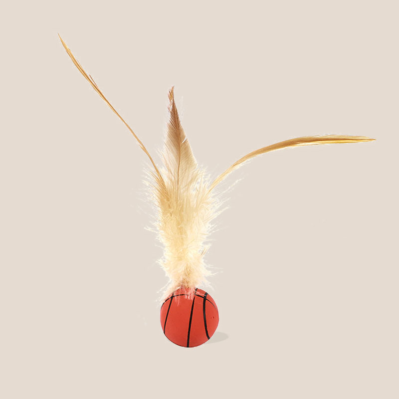 Natural Feather & Rubber Bouncing Ball Cat Toy