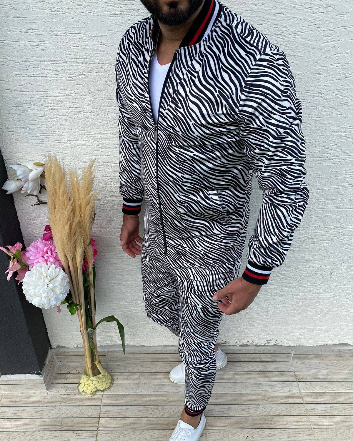 Men's Zebra Print Tracksuit Full Set -00055
