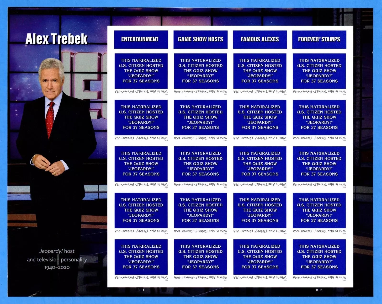 2024 USA Alex Trebek TV Show Jeopardy Forever Stamps