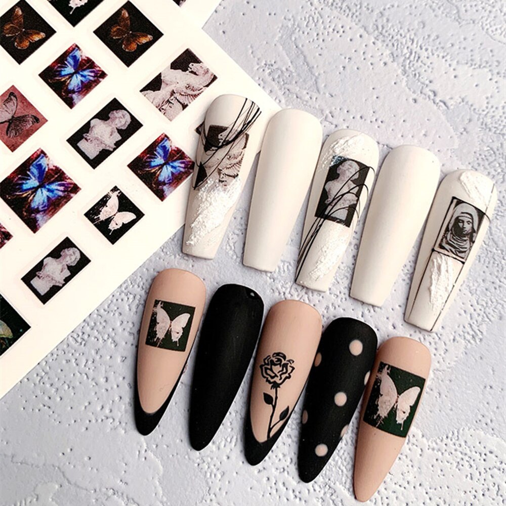 1 Sheet Butterfly 3D Nail Art Stickers Vintage Sliders Statue Adhesive ...