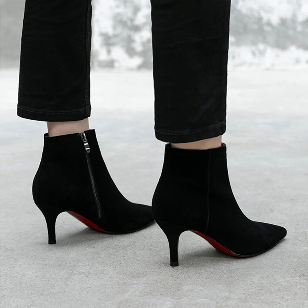 60mm Women's Ankle Boots Closed Pointed Toe Red Bottoms Stilettos Booties