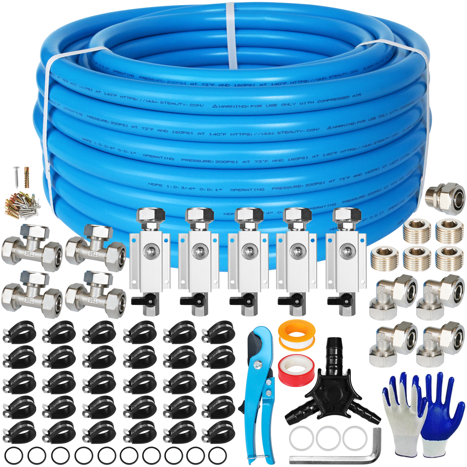 3/4"×210FT Compressed Air Line Kit, HDPE-Aluminum Compressed Air Piping ...
