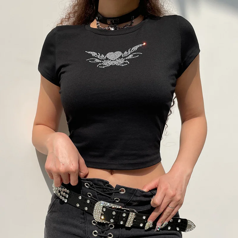 HEART WINGS RHINESTONE CROP TOP