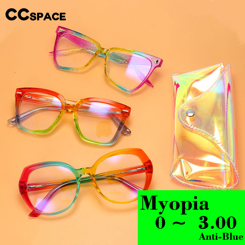 Custom Myopia Glasses Anti Blue Light Lens Women Dazzle Colour Rainbow ...