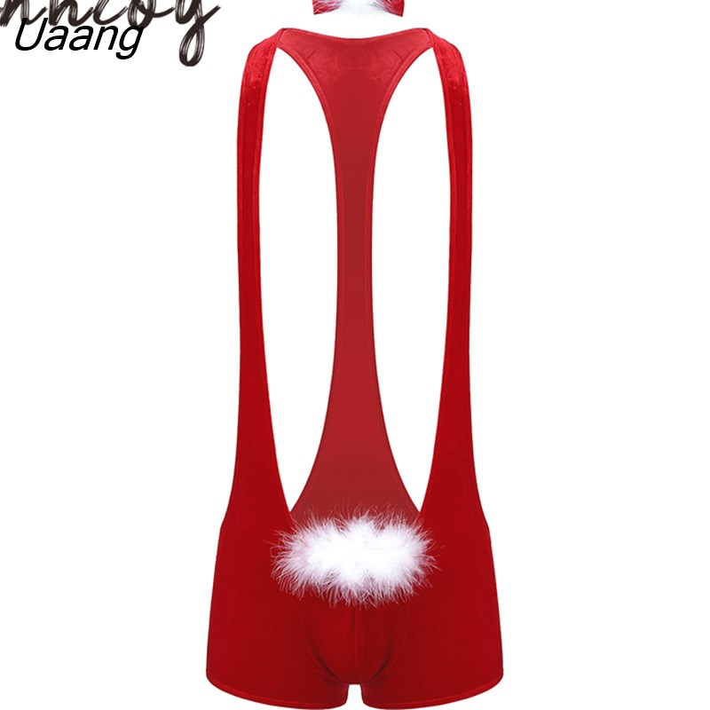 Uaang Men Red Soft Velvet Christmas Underwear Santa Cosplay Fancy ...
