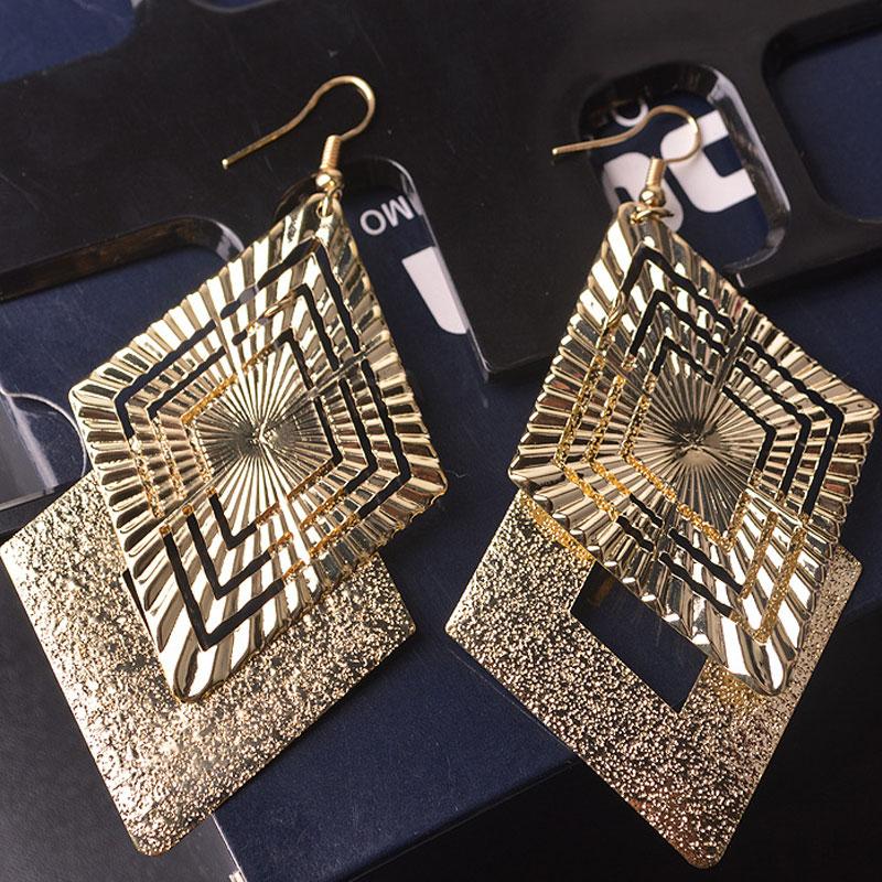Rhombus Pattern Cut Out Drop Earrings