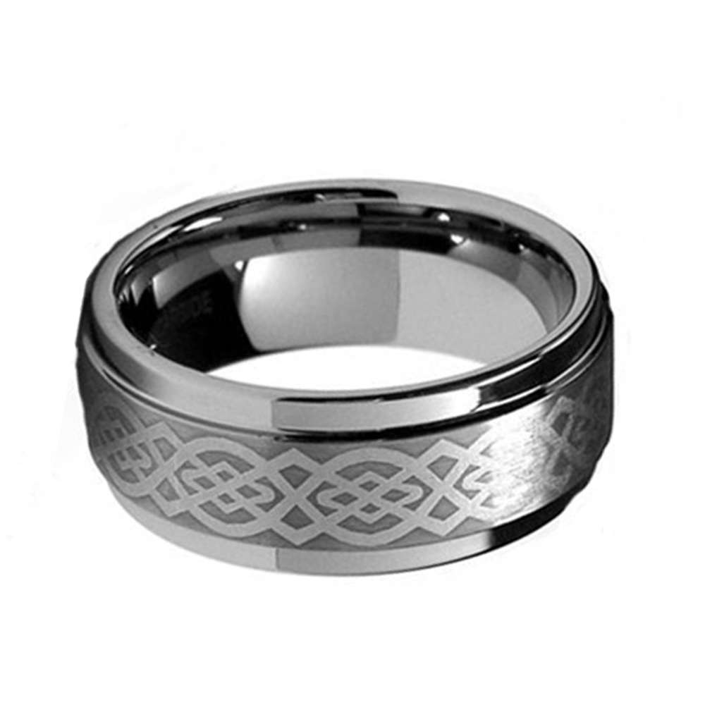 8MM Silver Laser Pattern Tungsten Rings Wedding Bands | Tungsten Rings ...