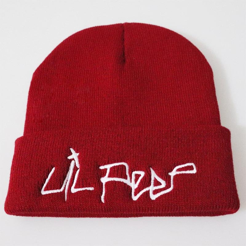 Lil Peep Embroidered Knit Hat Stretchy Plain Beanie Cap for Men Women