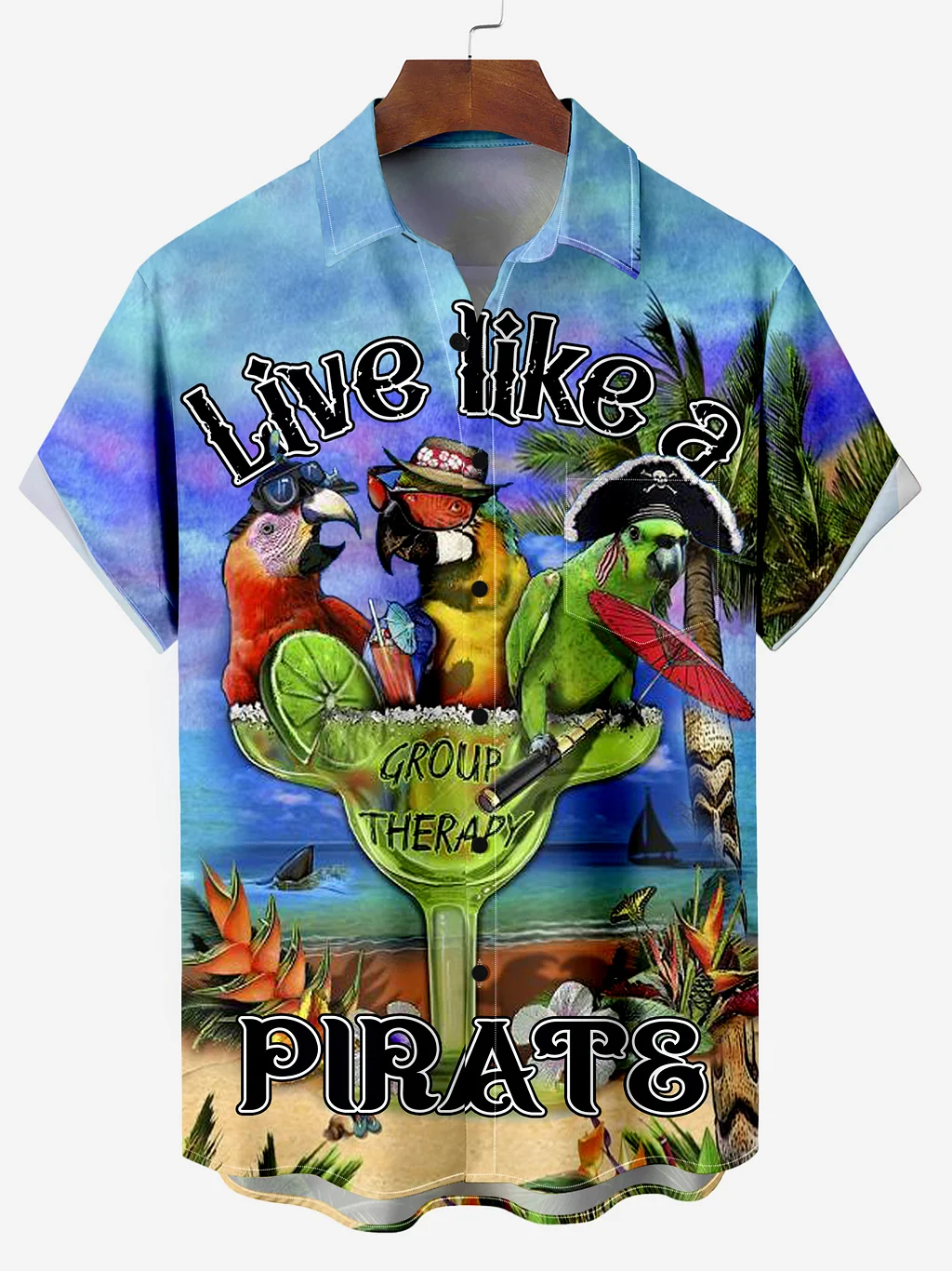 Men's Hawaiian Pirate Mr. Parrot Tequila Print Shirt