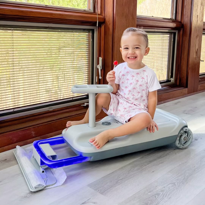 Kids Portable Go Kart w/Mop Attachment - 12V Powered Ride-On Car w ...