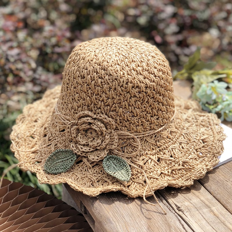 Elegant Crochet Straw Hat with Ruffle - Foldable Sun Hat