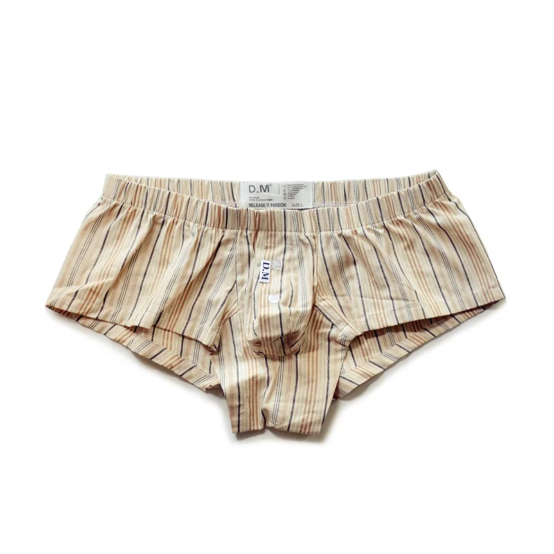 Men's Plaid Front Pouch Button Cotton Boxer Briefs
