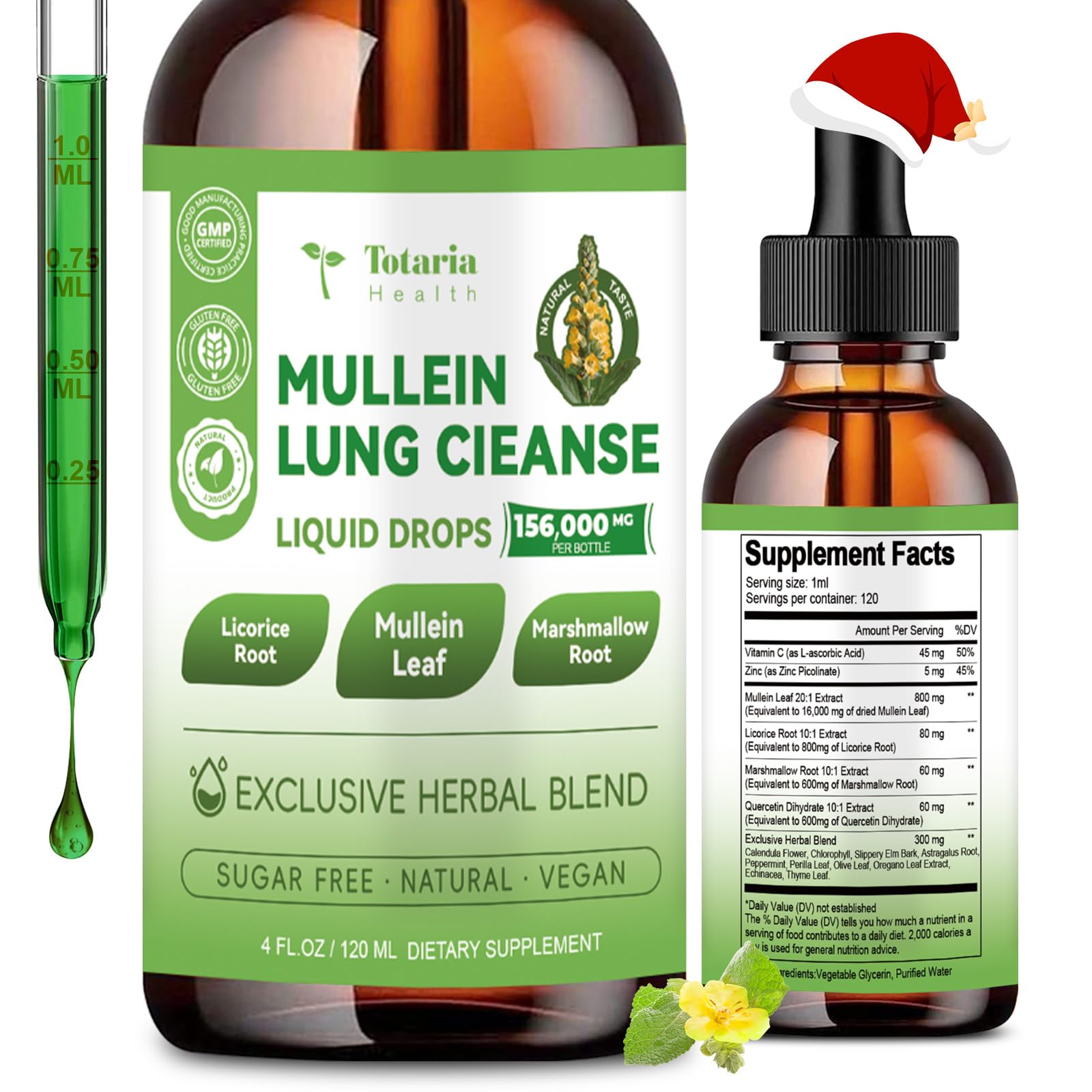 16-in-1 Mullein Drops for Lungs with 16000MG Mullein Leaf per Serving ...