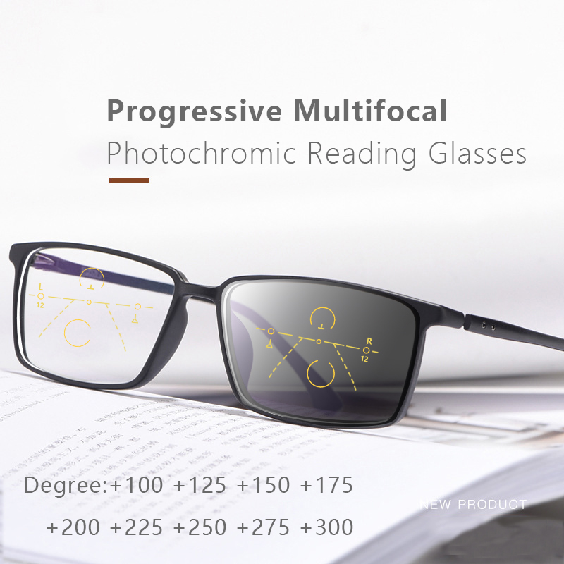 Square Frame Progressive Photochromic Reading Glasses Men High Quality ...