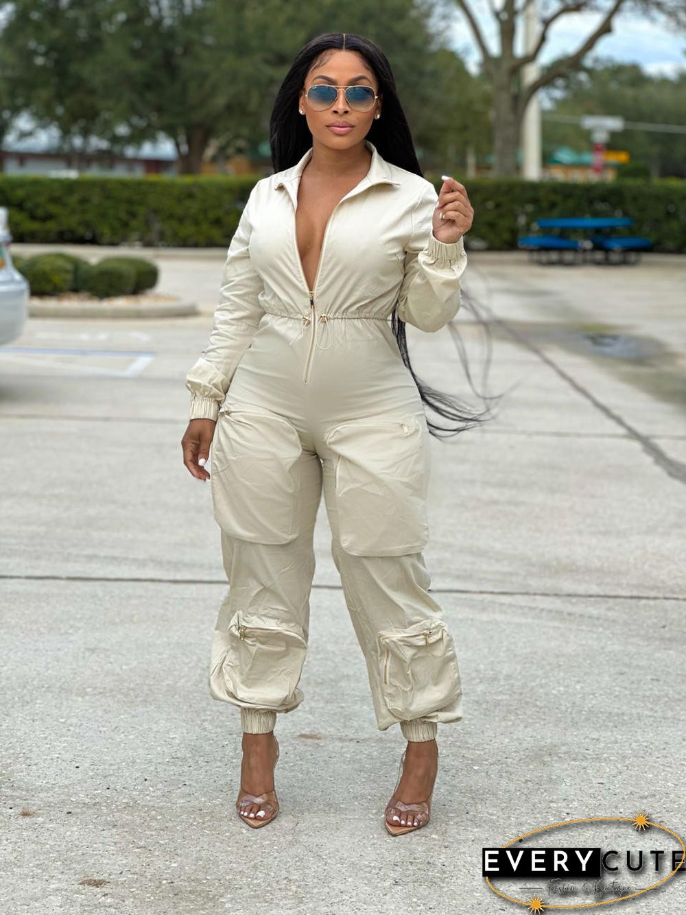 Wholesale Long Sleeve Zipper Large Pockets Cargo Jumpsuits Online