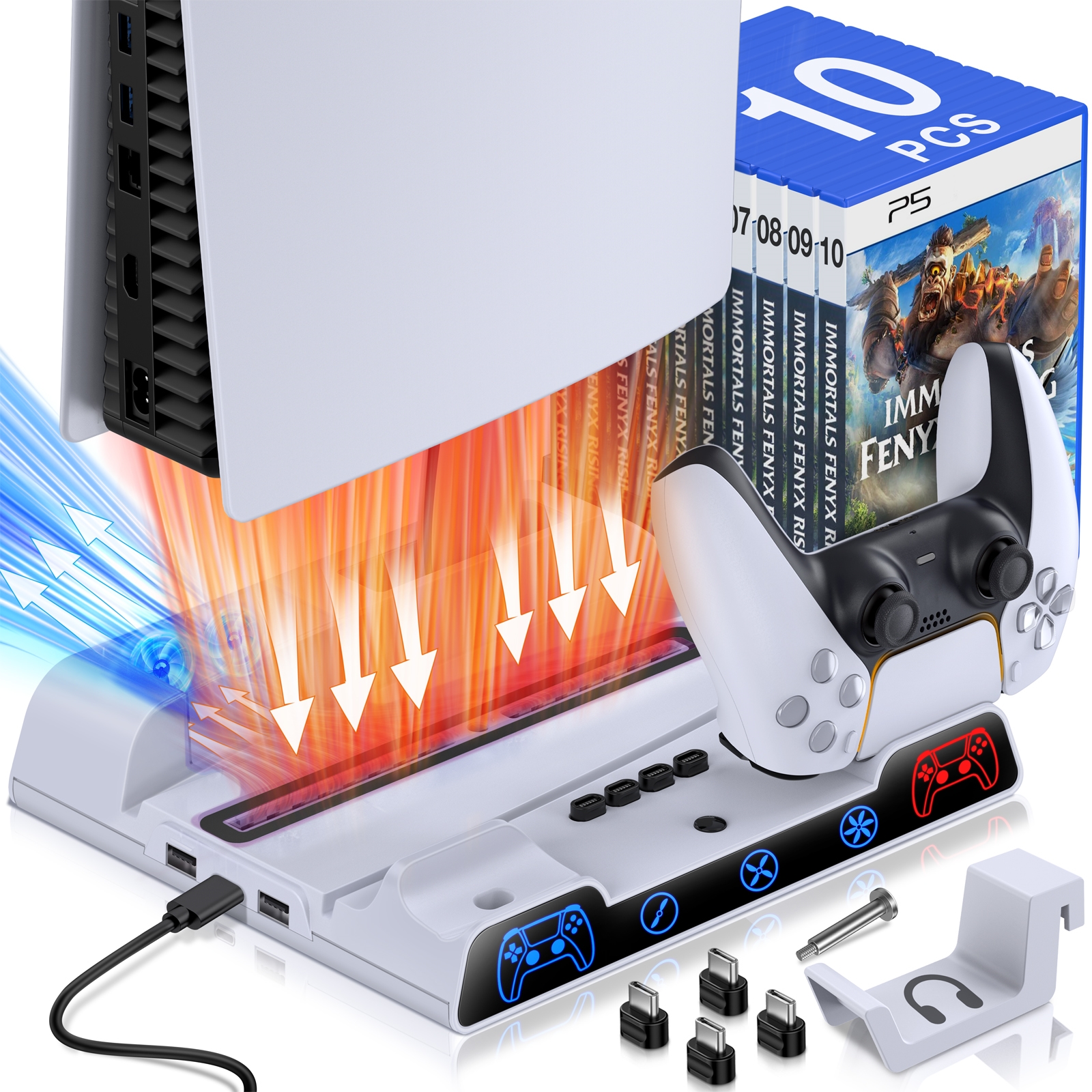 For PS5 Console Charger Cooling Vertical Stand With 2 Cooling Fans Fast ...