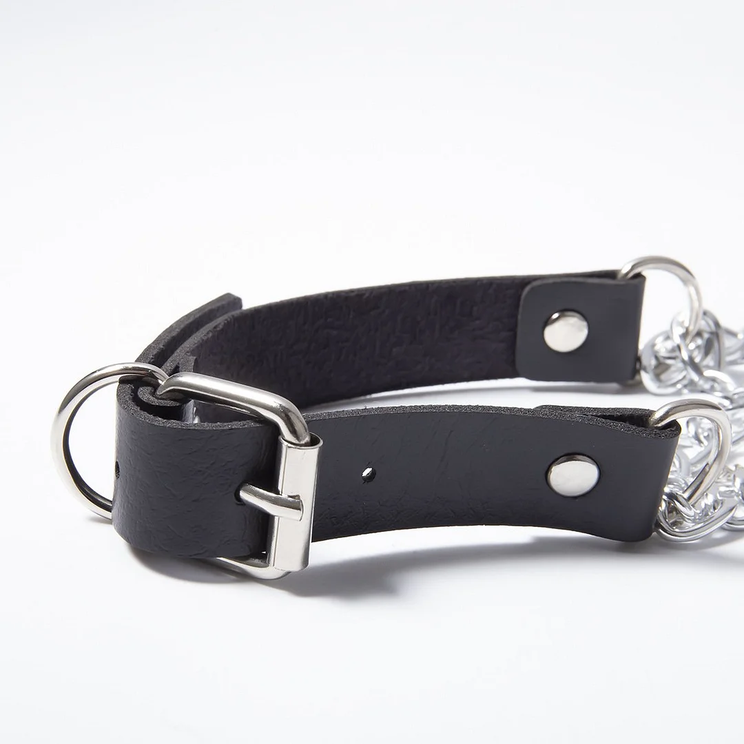 PU BELT CHAIN LOCK LAYERED NECKLACE