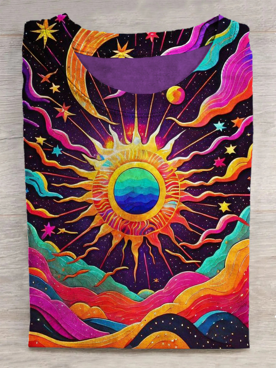Unisex Colorful Moon Sun Abstract Print T-Shirt