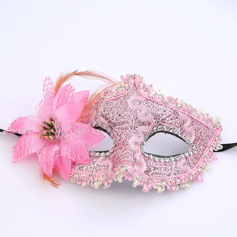 Halloween Costumes Pink Floral Lace Princess Mask