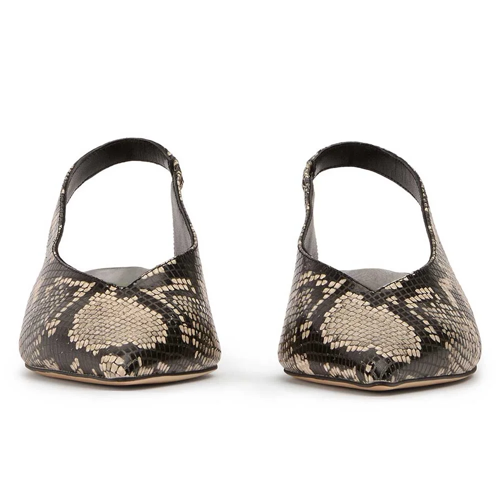 Women's Classic Python Embossed Pointed Toe Low Heel Slingback Pumps