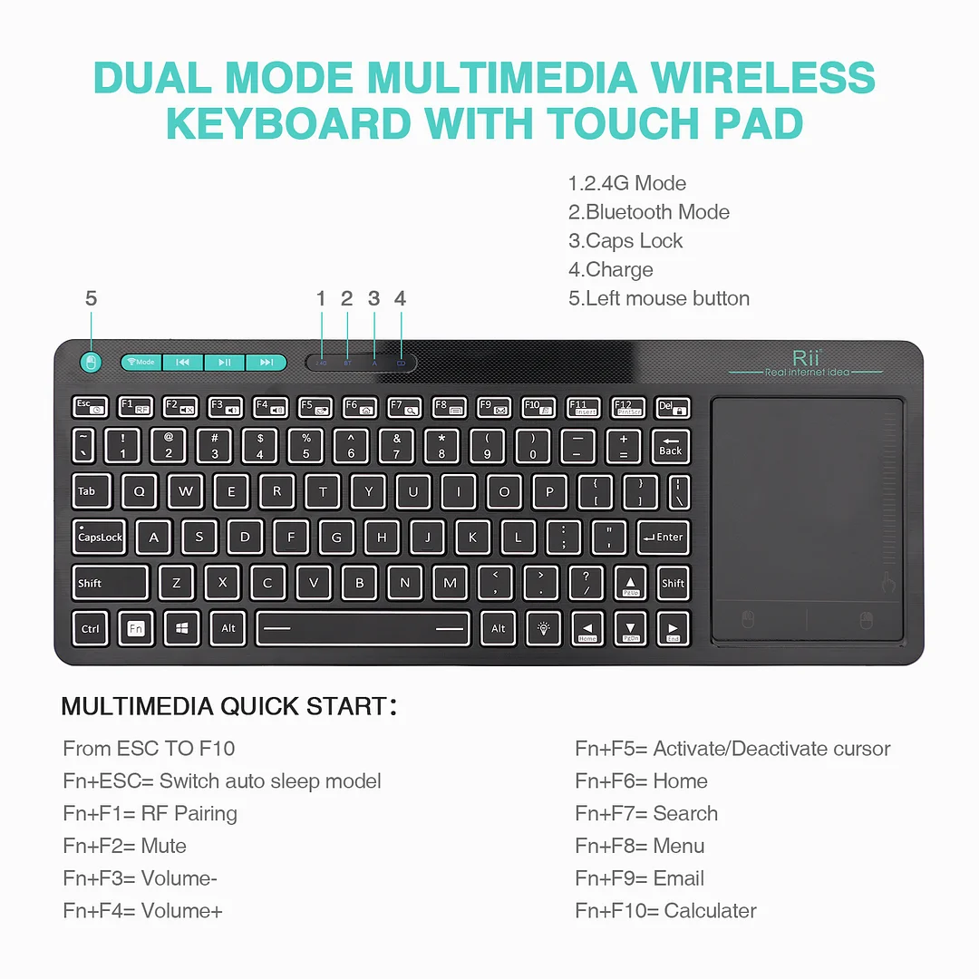 Rii RT518S Mini Bluetooth Wireless Keyboard