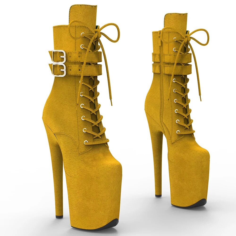 TAAFO 20cm/8inches Suede Upper High Heel Platform Pole Dancing Boots