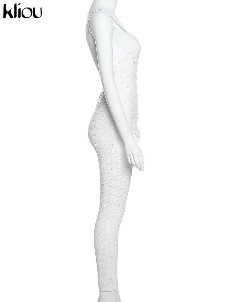 Woherb Kliou Hollow Out See Through Jumpsuit For Women Solid Sexy Sling ...