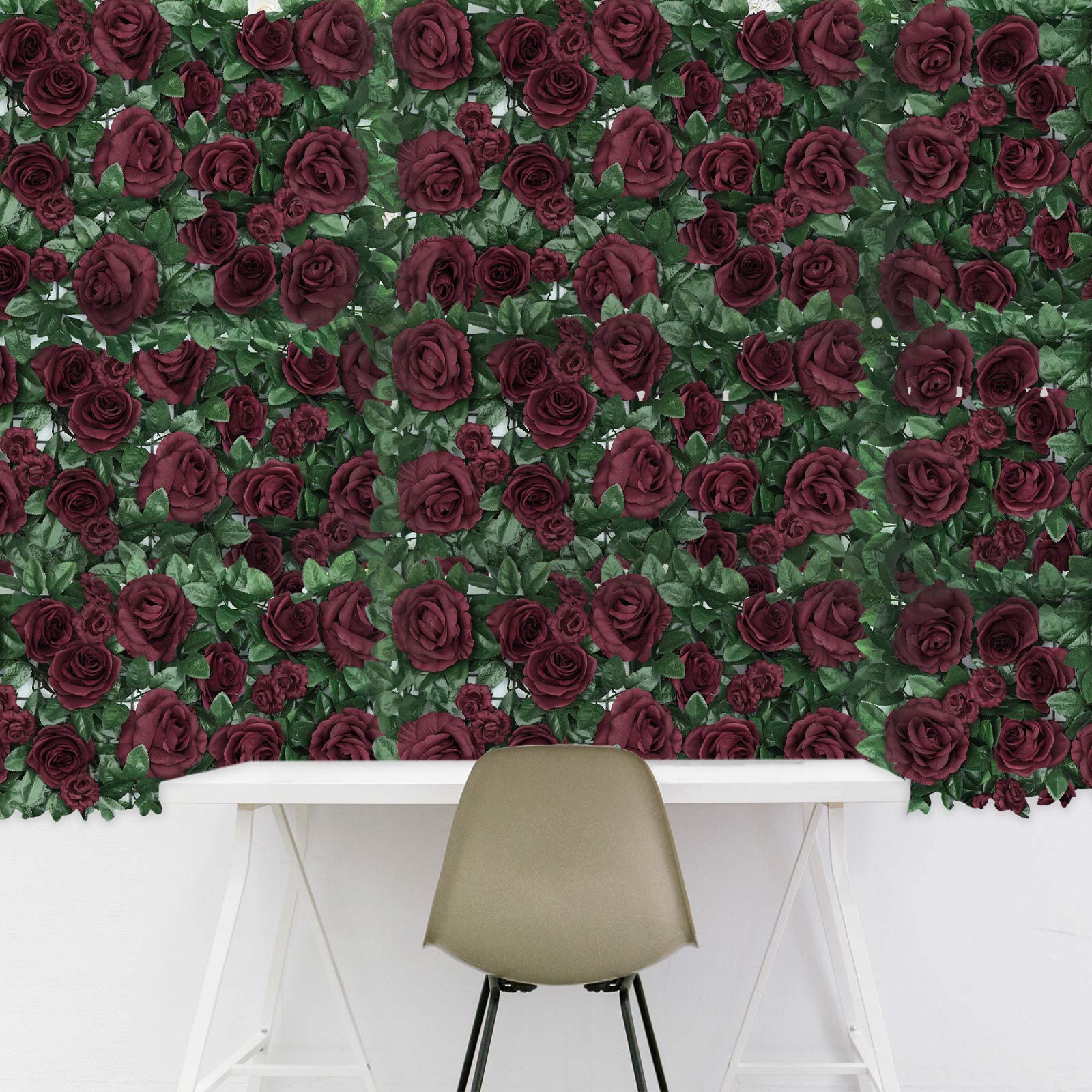 3 Sq ft. | Easy-Install Burgundy Silk Rose Flower Mat Wall Panel Backdrop