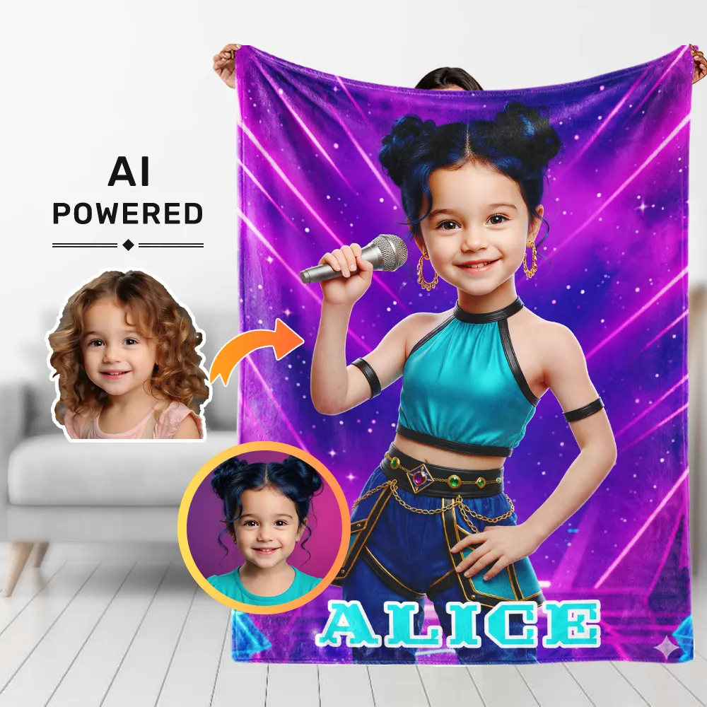 Custom Blanket AI Powered Vibrant Pop Star Themed Design Sparkling ...