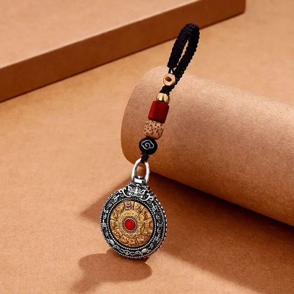 Sterling Silver Nine-gong BaGua Figure Keyring