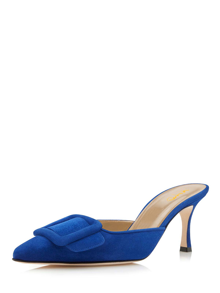Royal Blue Vegan Suede Pointed Toe High Heel Slip-On Mules Shoes
