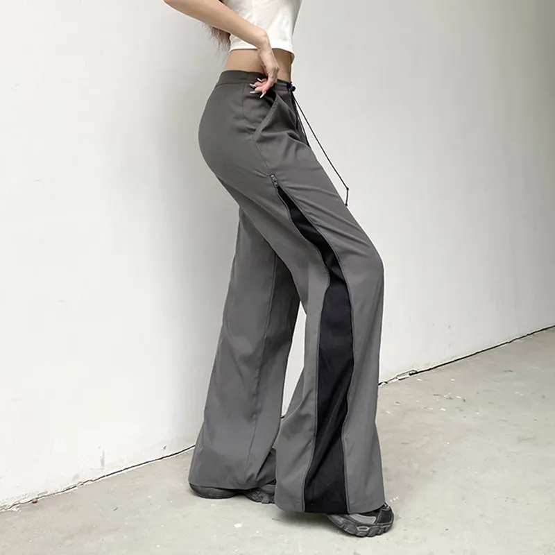 SIDE ZIPPER COLOR SPLIT WOVEN PANTS