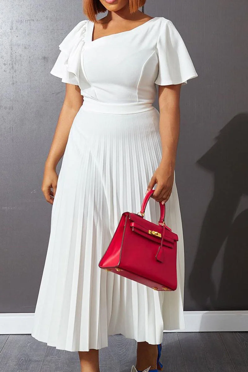 Elegant Solid Split Joint Fold Asymmetrical Collar A Line Dresses