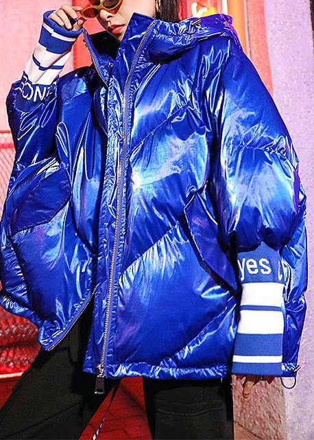 Luxury oversized winter jacket overcoat blue print hooded zippered ...