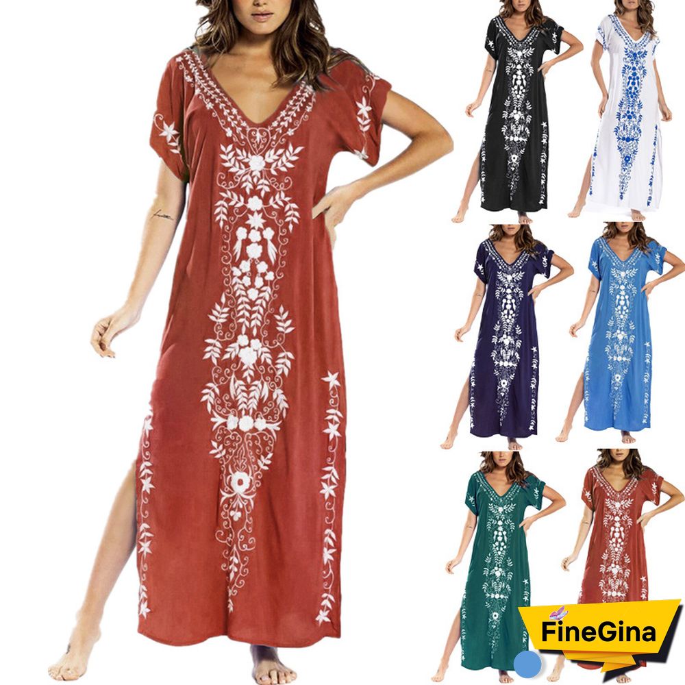 FineGina Beach Smock Print Beach Dress Black Dresses