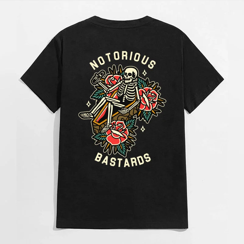NOTORIOUS BASTARDS Skull Black Print T-Shirt