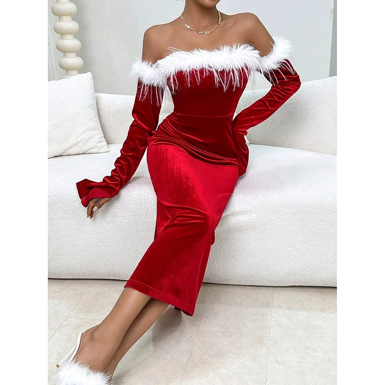 Women's Sexy Christmas Red Dress New Temperament Banquet Mid-length Skirt