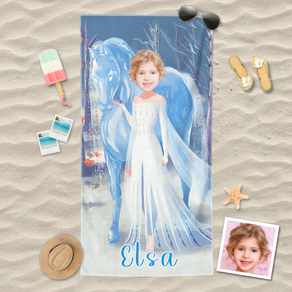 Custom Photo Beach Towel, Quick Dry Bath Towel, Elsa Frozen Princess ...