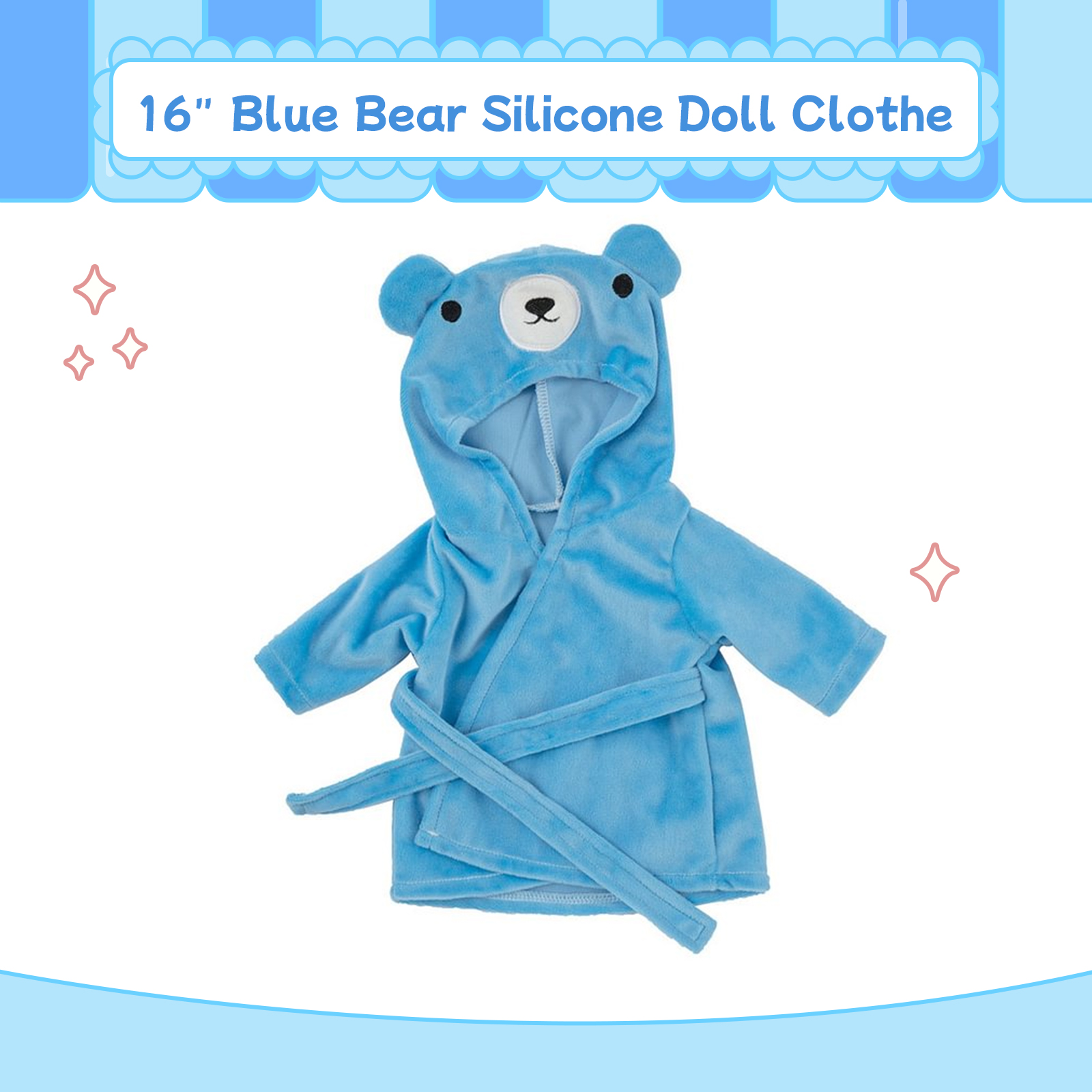 For 16" Full Body Silicone Baby Blue Bear Nightgown Clothes Accessories