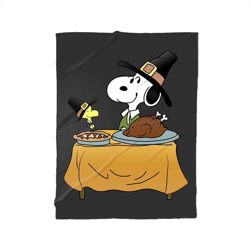 Snoopy With Turkey, Thanksgiving Fleece Blanket