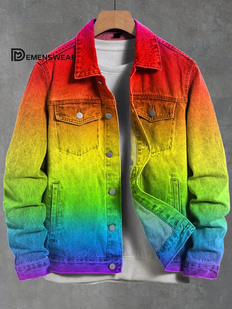 LGBT Vintage Rainbow Art Print Casual Denim Jacket